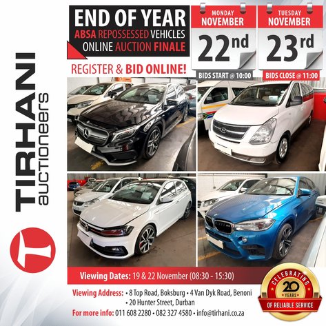 ABSA BOKSBURG REPOSSESSED VEHICLES ONLINE AUCTION