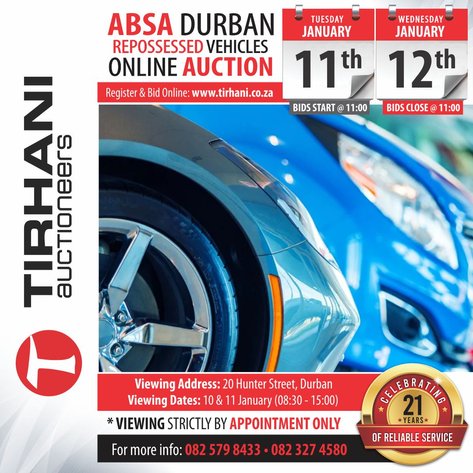 ABSA DURBAN REPOSSESSED VEHICLES ONLINE AUCTION